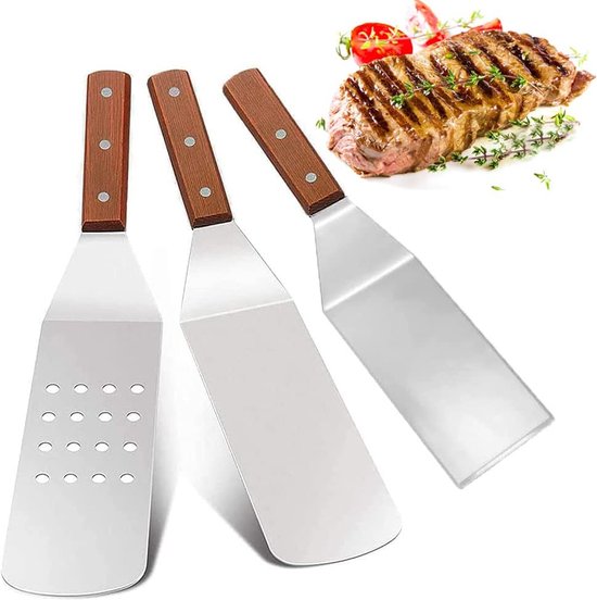 3 stuks roestvrijstalen spatel, grillspatel, set van roestvrij staal ...