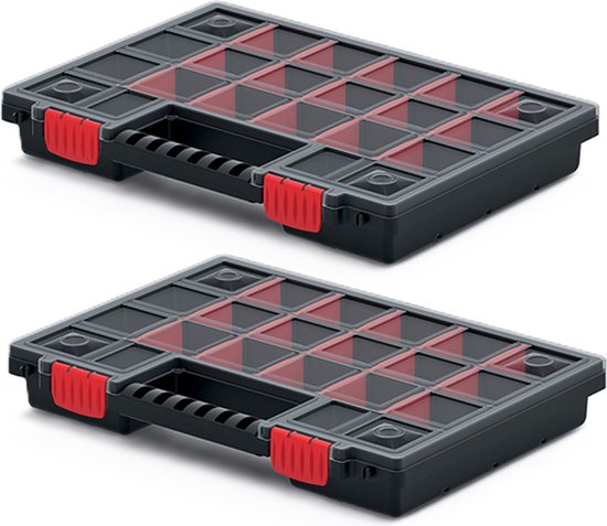 Kistenberg Sorteerbox/vakjes koffer - 2x - 20 vaks - kunststof - zwart ...