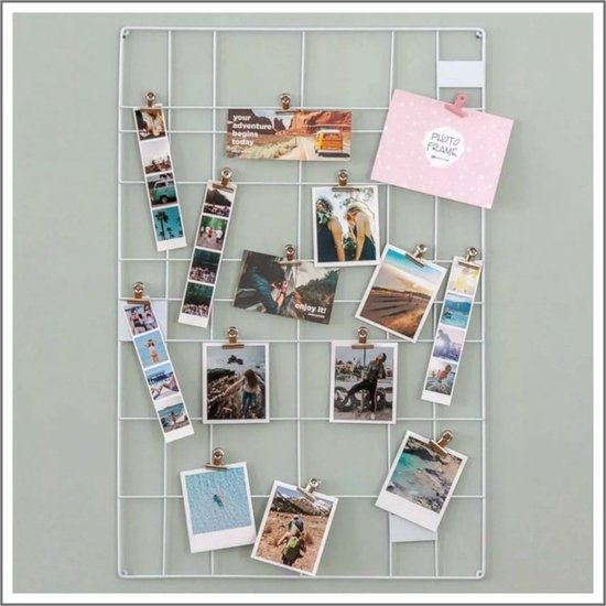 Wandrooster - Wit - voor foto's, kaarten en memo's – 50 x 75 cm - inclusief 5 clips | bol