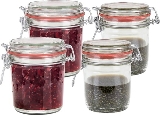 Weckpotten/inmaakpotten - set 4x stuks - 300 ml/400 ml - glas - met ...