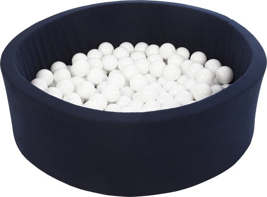 Ballenbad rond - navy - 90x30 cm - met 150 witte ballen | bol