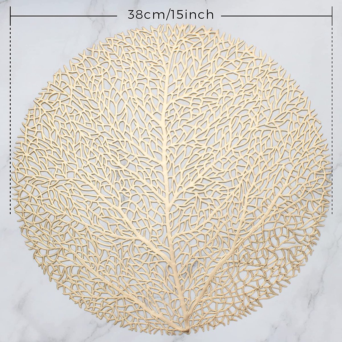 Gouden Placemat Leaf - Rond - Set van 4 Stuks - Bloem - Blad Goud ...