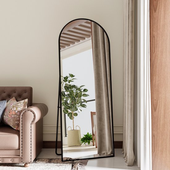 Boogvormige Staande Passpiegel – Full Body Spiegel met Aluminium Frame ...