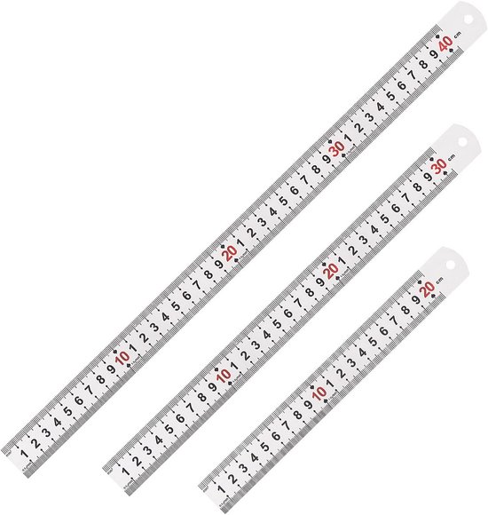 Metalen Linialen Set - 3 Stuks Roestvrij Staal (20cm, 30cm, 40cm ...