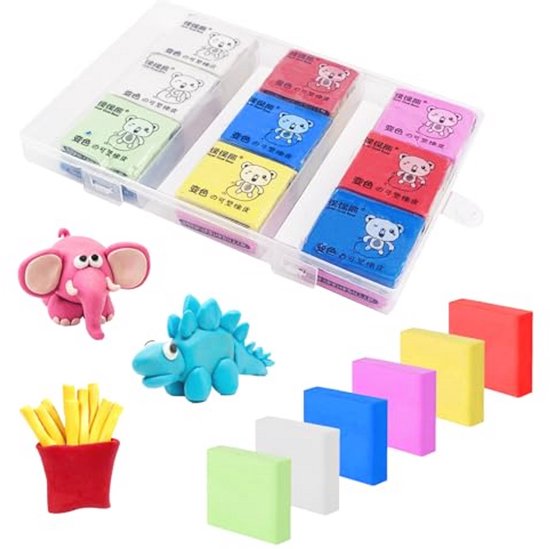 Kneedgum Set van 18 Stuks in 6 Kleuren met Transparante Doos voor ...