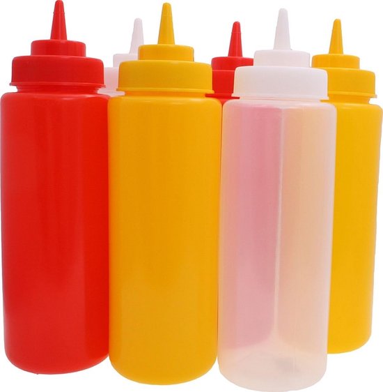 Knijpfles Set 6-delig Rood Geel Wit - PE Sausflessen 1L | bol