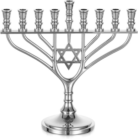 Menorah 9 Arm Voor Hanukkah - Zilveren Hanukkah Met Ster van David Voor ...