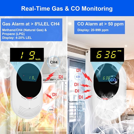Détecteur combiné 2-en-1 de monoxyde de carbone et de gaz avec LCD ...