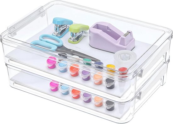 2-Pack Stapelbare Opbergdozen met Deksel voor A4 Papier, Documenten en ...