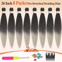 26 Inch Voorgerekt Vlechthaar - 8 Packs Zwart Ombre Grijs Synthetisch ...