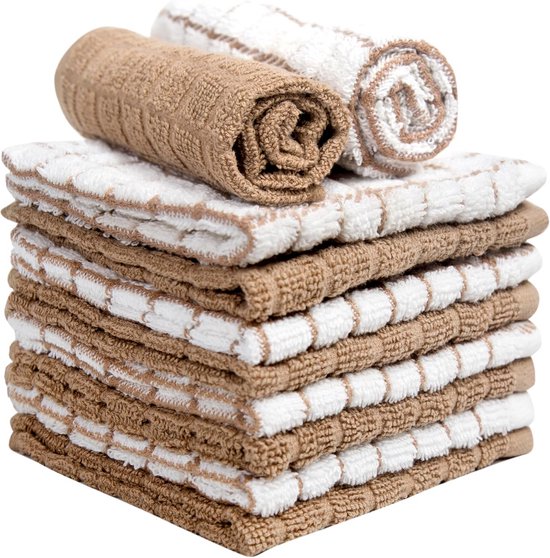 Set van 8 Premium Katoenen Vaatdoeken Bruin Geruit - Zeer Absorberend ...