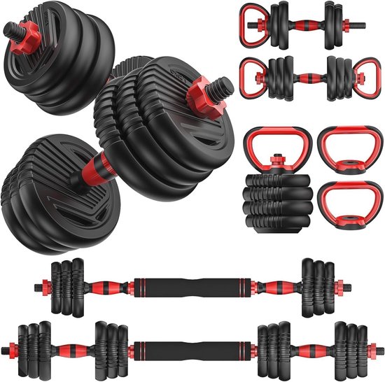 Verstelbare halters 10/20/35/45/70/90 lbs – 4-in-1 Gewichtenset voor ...