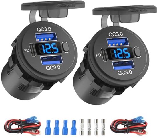 USB-stopcontact 12V met dual poort en QC 3.0 - Waterdicht voor auto en ...