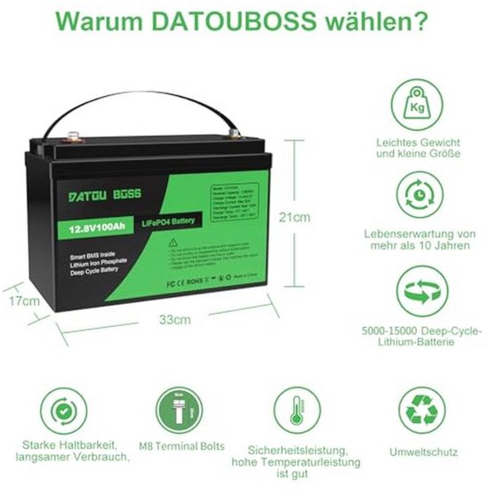 12V 100Ah Lithium Accu LiFePO4 met 100A BMS voor Camper, Zonnepaneel en ...