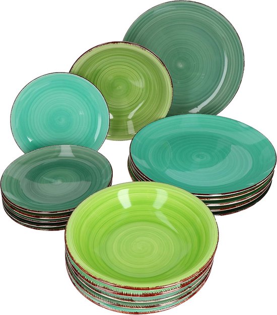 18-delig Aardewerk Servies Set Groen voor 6 Personen - Platte Borden ...