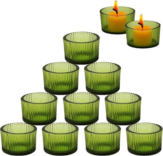 Set van 12 Vintage Theelicht Glaasjes Groen Versierd Glas voor ...