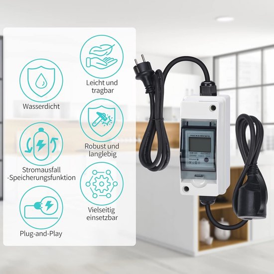 Draagbare Digitale Stroommeter 230V - IP65 Waterdicht, Mobiele KWH ...