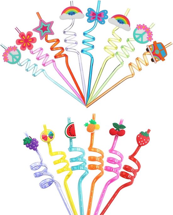 Herbruikbare krullende drinkrietjes voor kinderen - 14 stuks voor ...