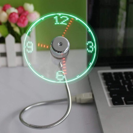 USB Ventilator met LED Klok en Flexibele Zwanenhals - Stille Mini PC ...