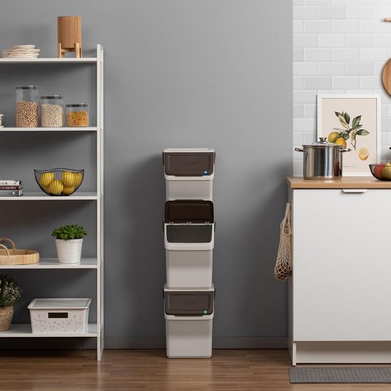 Set van 3 Stapelbare Afvalbakken 20L voor Afvalscheiding | Modulair ...