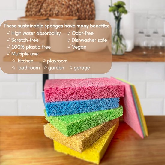 10x Natuurlijke Cellulose Sponzen - Direct Uitklapbaar, Krasvrij ...