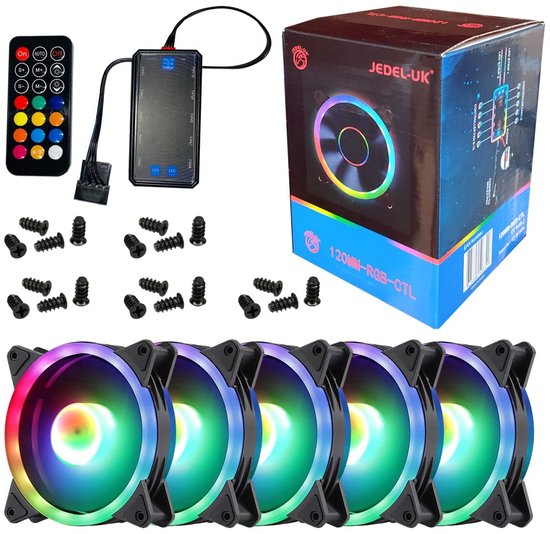5-delige 120mm RGB Ventilator Set met Hub en Afstandsbediening voor ...