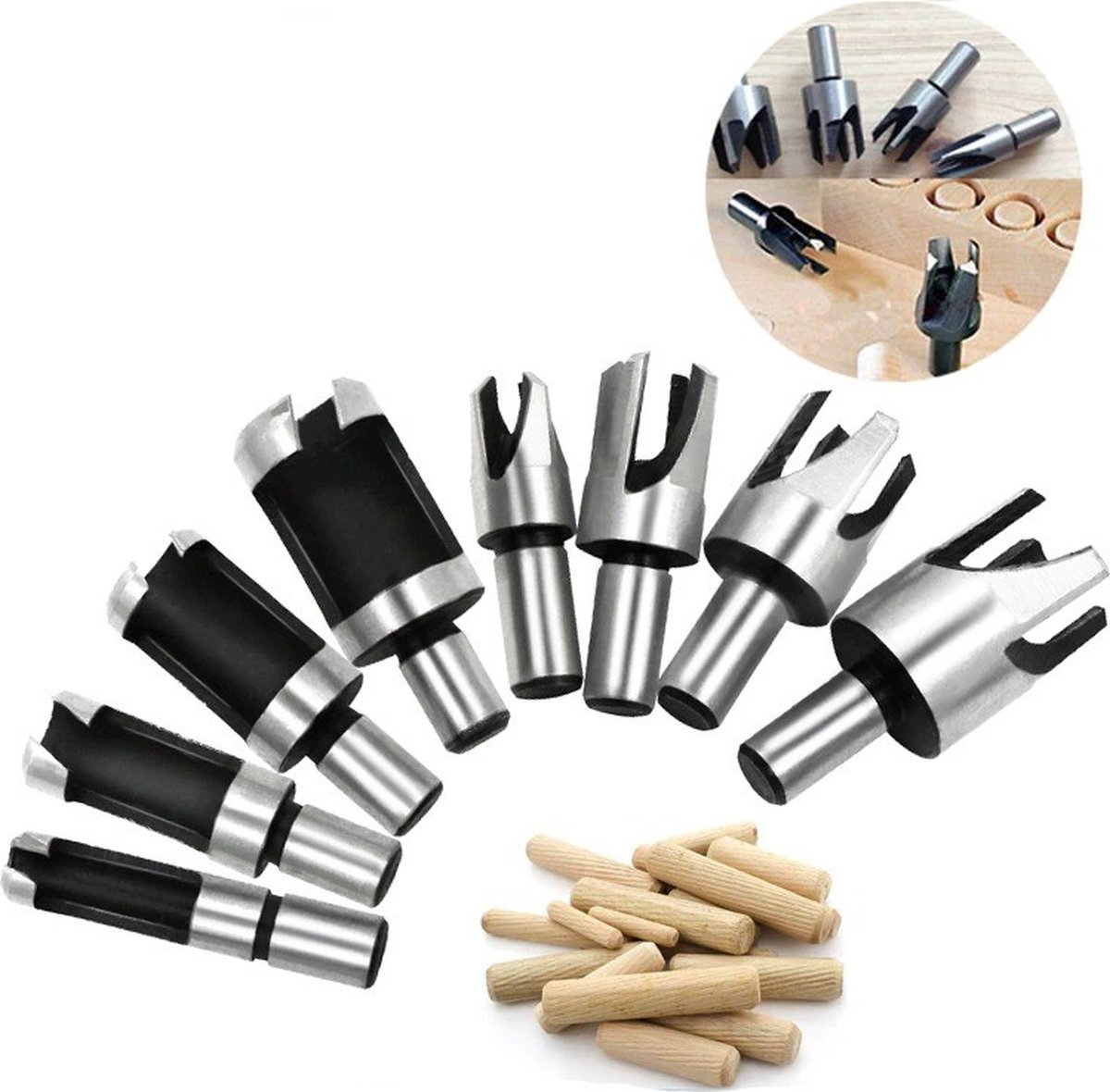 Houtbewerkingsset - Boorkoppen - 8 Stuks - Hout - Plugs - Houtbewerking ...