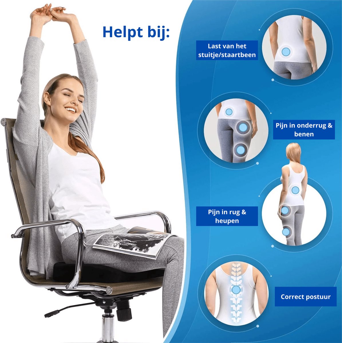 Zitkussen ergonomisch - Gel - Traagschuim - stuitje - wigkussen ...
