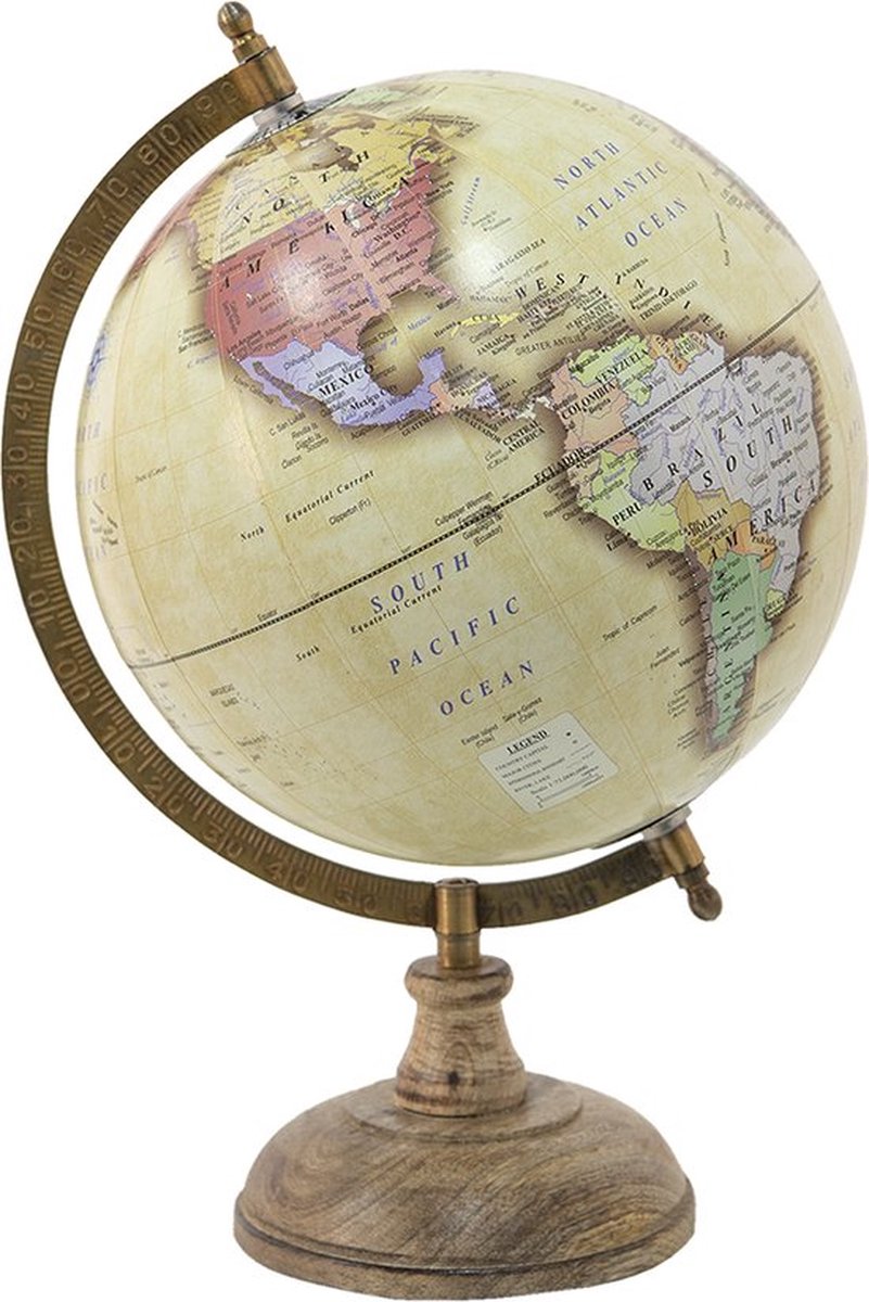 Wereldbol Decoratie 22*22*33 cm Geel Hout, Ijzer Globe Aardbol | bol.com