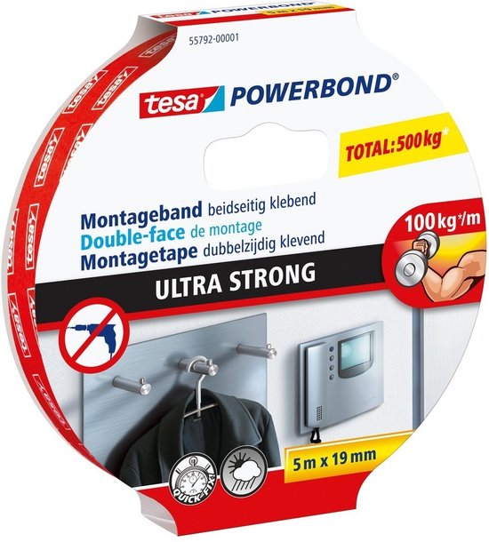 Tesa powerbond ultra strong dubbelzijdige montagetape - 5 m x 19 mm ...
