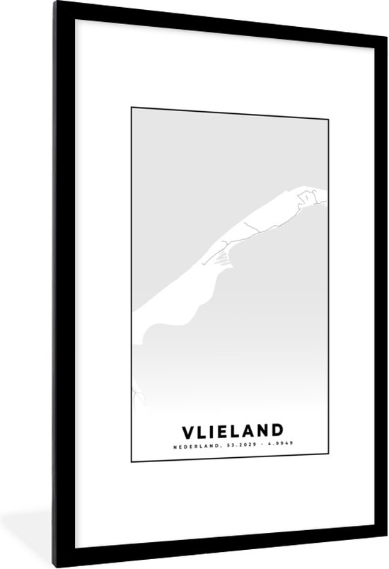 Fotolijst incl. Poster - Eiland - Kaart - Vlieland - Plattegrond - Stadskaart - 80x120... | bol