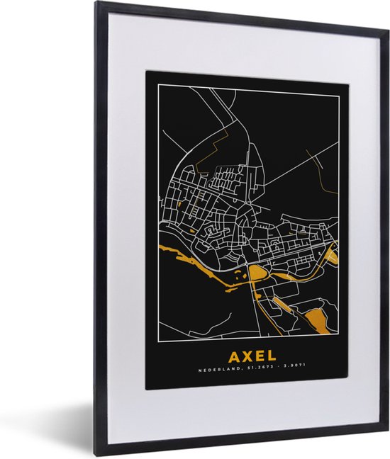 Fotolijst incl. Poster - Axel - Stadskaart - Black and Gold - Kaart ...
