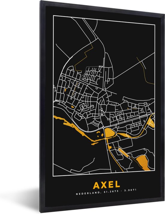 Fotolijst incl. Poster - Axel - Stadskaart - Black and Gold - Kaart ...