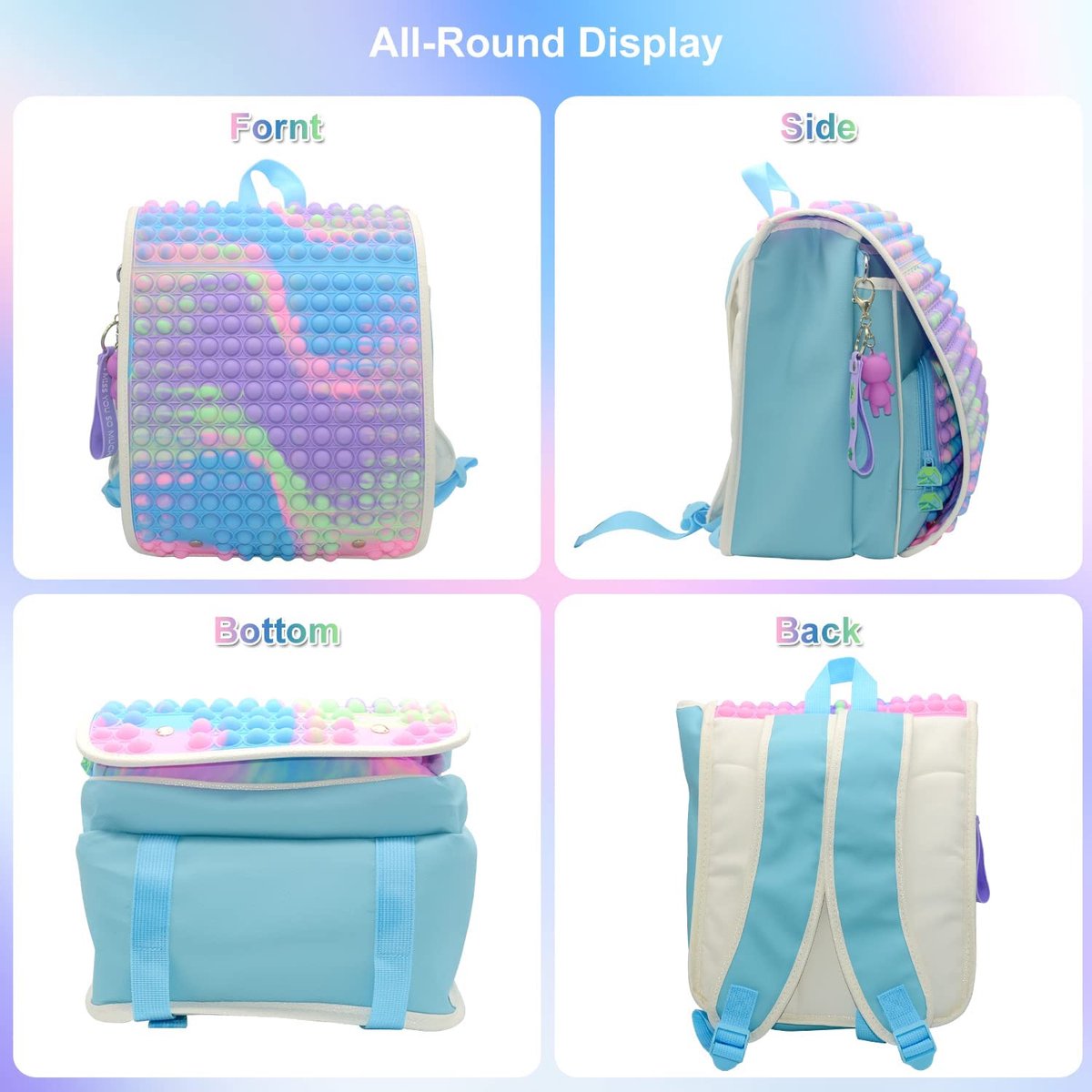 AO®️Fidget Pop On It Backpack for School, Rainbow Pop Bubble Fidget ...