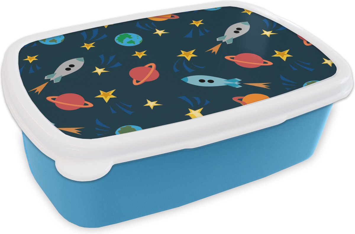 Broodtrommel Blauw - Lunchbox - Brooddoos - Patronen - Aarde - Ruimte ...