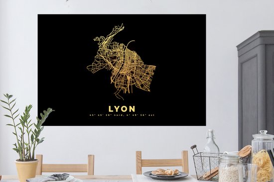Stickers muraux - Lyon - France - Carte - Plan de la ville - Carte - Or ...