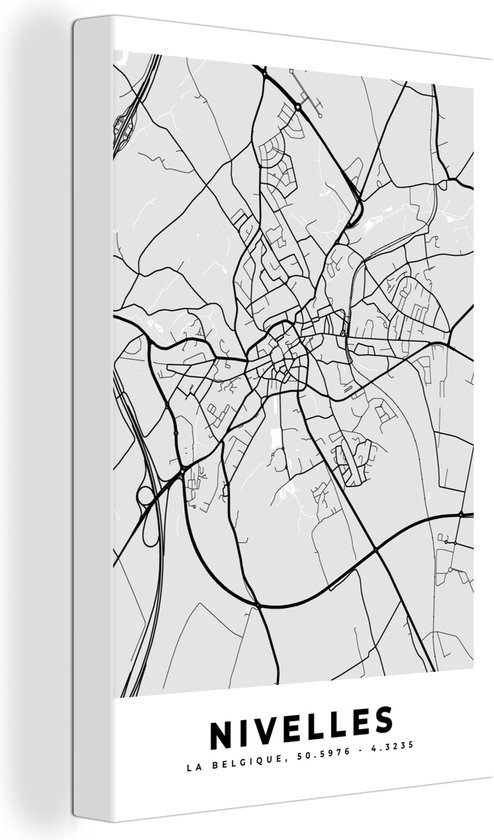 Peinture sur toile City Map - Zwart Wit - Carte - Nivelles - België ...