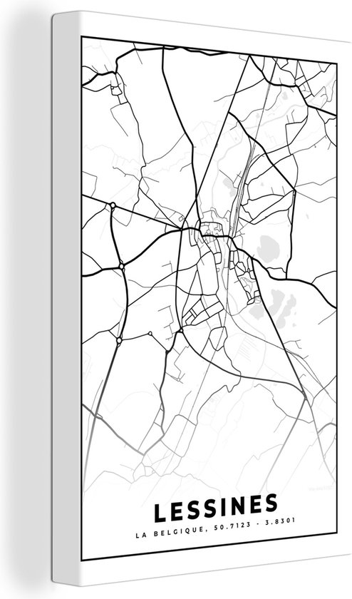 Canvas Schilderij Stadskaart – Zwart Wit - Kaart – Lessines – België – Plattegrond -... | bol