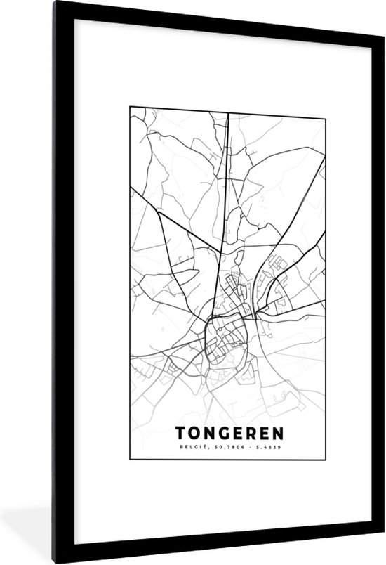 Fotolijst incl. Poster Zwart Wit- Plattegrond – Tongeren – Zwart Wit ...