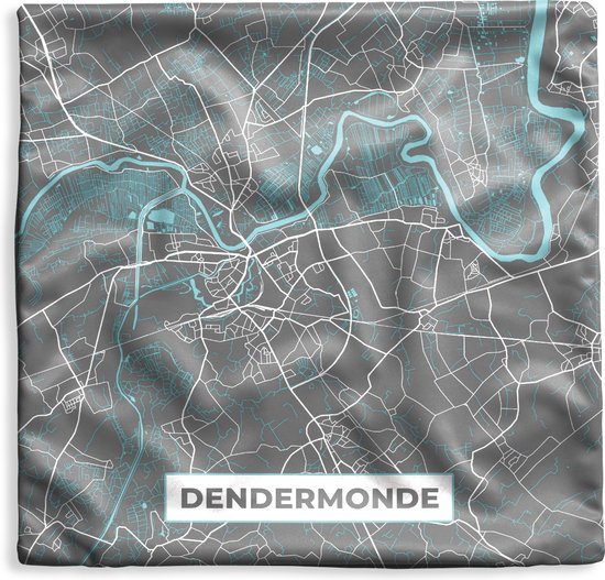 Kussenhoes 60x60 cm - België – Dendermonde – Stadskaart – Kaart – Blauw ...