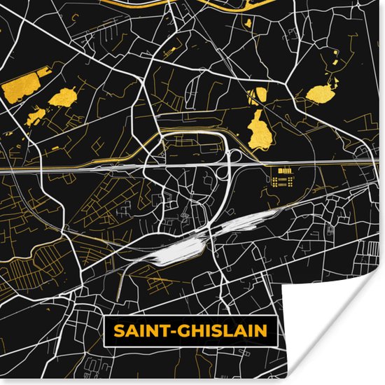 Poster Kaart - Plattegrond - Saint-Ghislain - Gold - Stadskaart - 75x75 ...