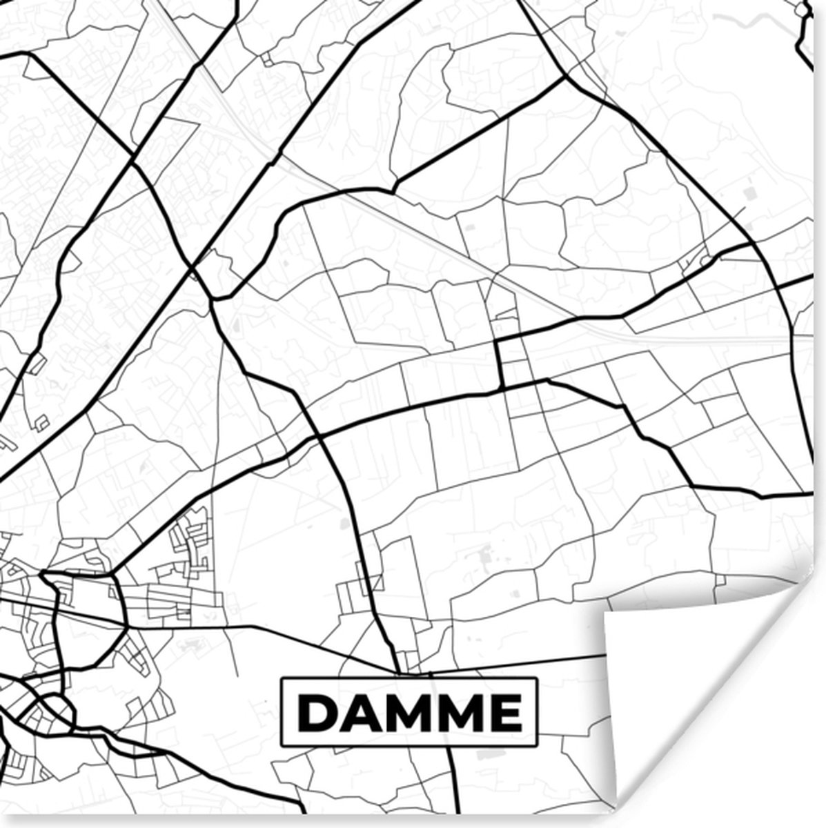 Poster België – Damme – Stadskaart – Kaart – Zwart Wit – Plattegrond ...