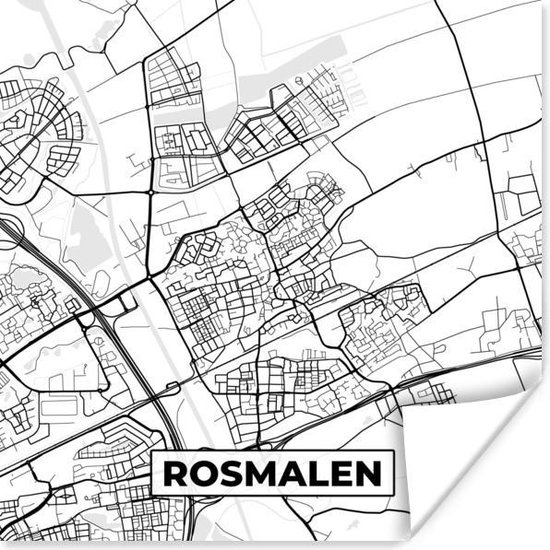 Poster Kaart - Rosmalen - Zwart - Wit - 75x75 cm | bol
