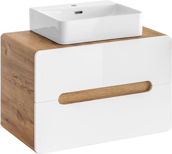 Wastafel Meubel 80 cm Met Waskom Wit Eiken – Wastafelmeubel set ...