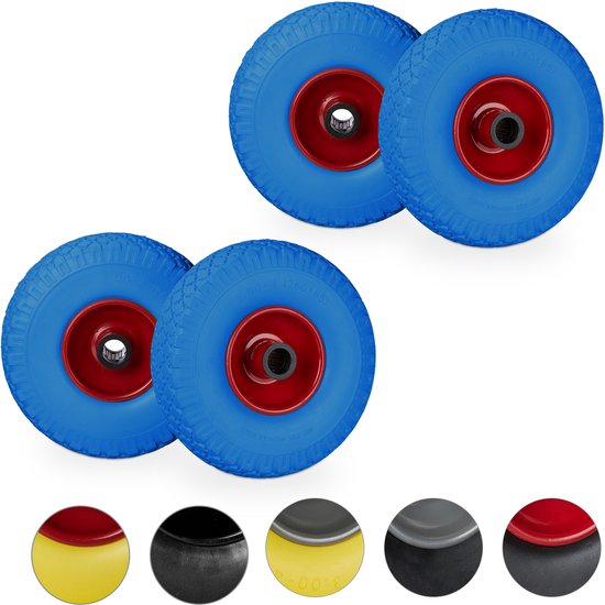 4 x steekwagenwiel - stalen velg - anti lek - 25 mm as - 100 kg - blauw ...