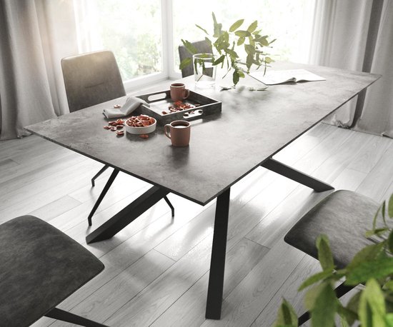Table à manger Adesso aspect béton 180x90 swiss edge pied central noir ...