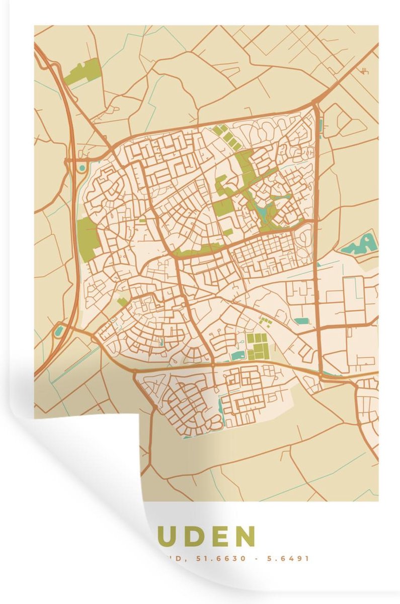 Muurstickers - Stadskaart - Uden - Vintage - 20x30 cm - Plakfolie ...