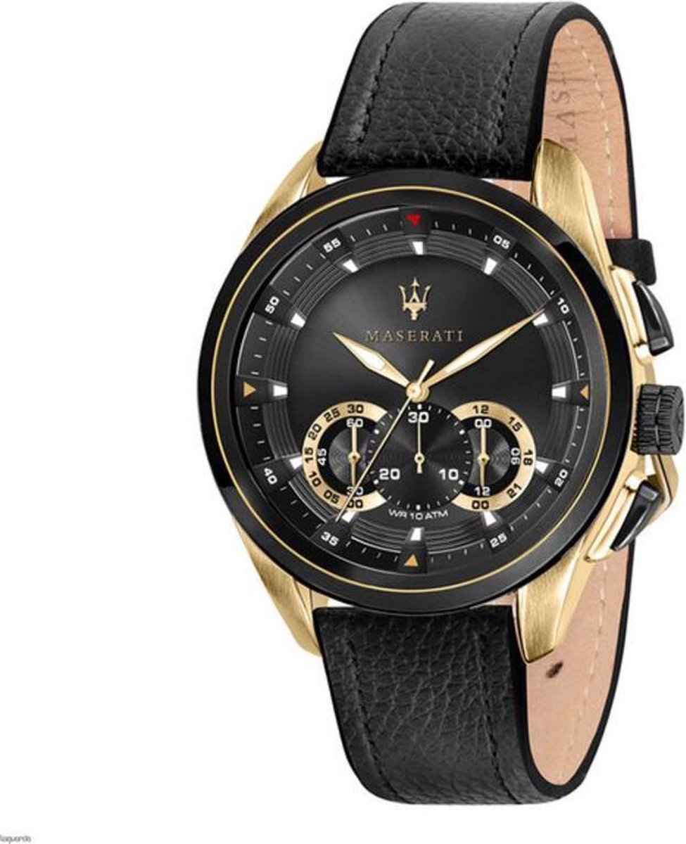 Maserati Traguardo -R8871612033 - montre homme - cuir - noir - or - 45 ...
