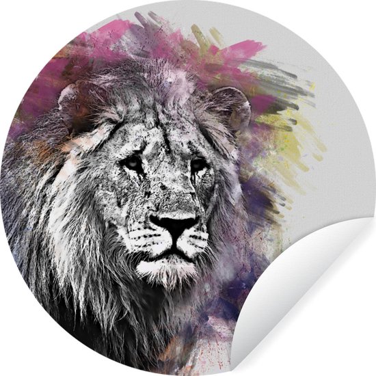 WallCircle - Muurstickers - Behangcirkel - Leeuw - Kleuren - Zwart - Wit - ⌀ 120 cm -... | bol
