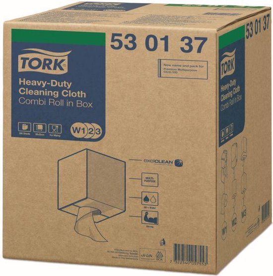 Tork Premium poetsdoek, wit non-woven, 530 Combi Roll, W1/W2/W3, 280 ...
